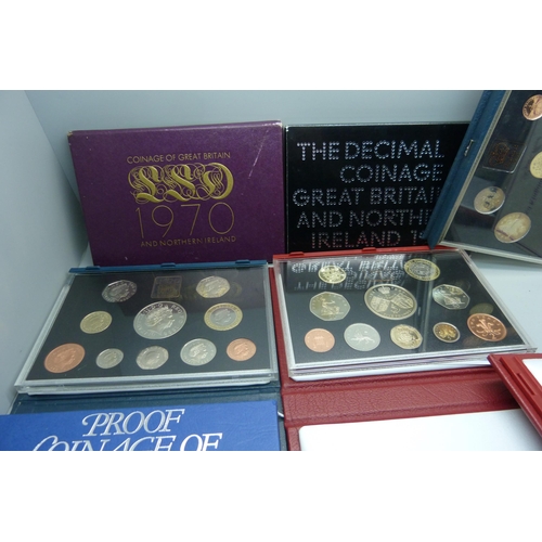 Seven UK proof coin sets, (4+3)