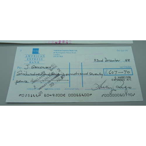 The Beatles interest, two 1980s George Harrison company cheques signed ...