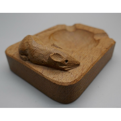 A Mouseman carved oak ashtray