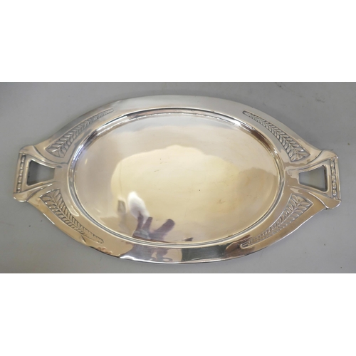 Three white metal trays, small circular tray with Eastern control mark ...