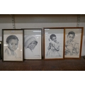 J. Macdonald Henry, four portraits of children, pencil sketches, framed