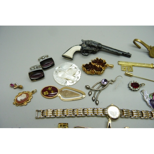 A novelty opal set kangaroo paper clip, jewellery, cufflinks, a lady's ...