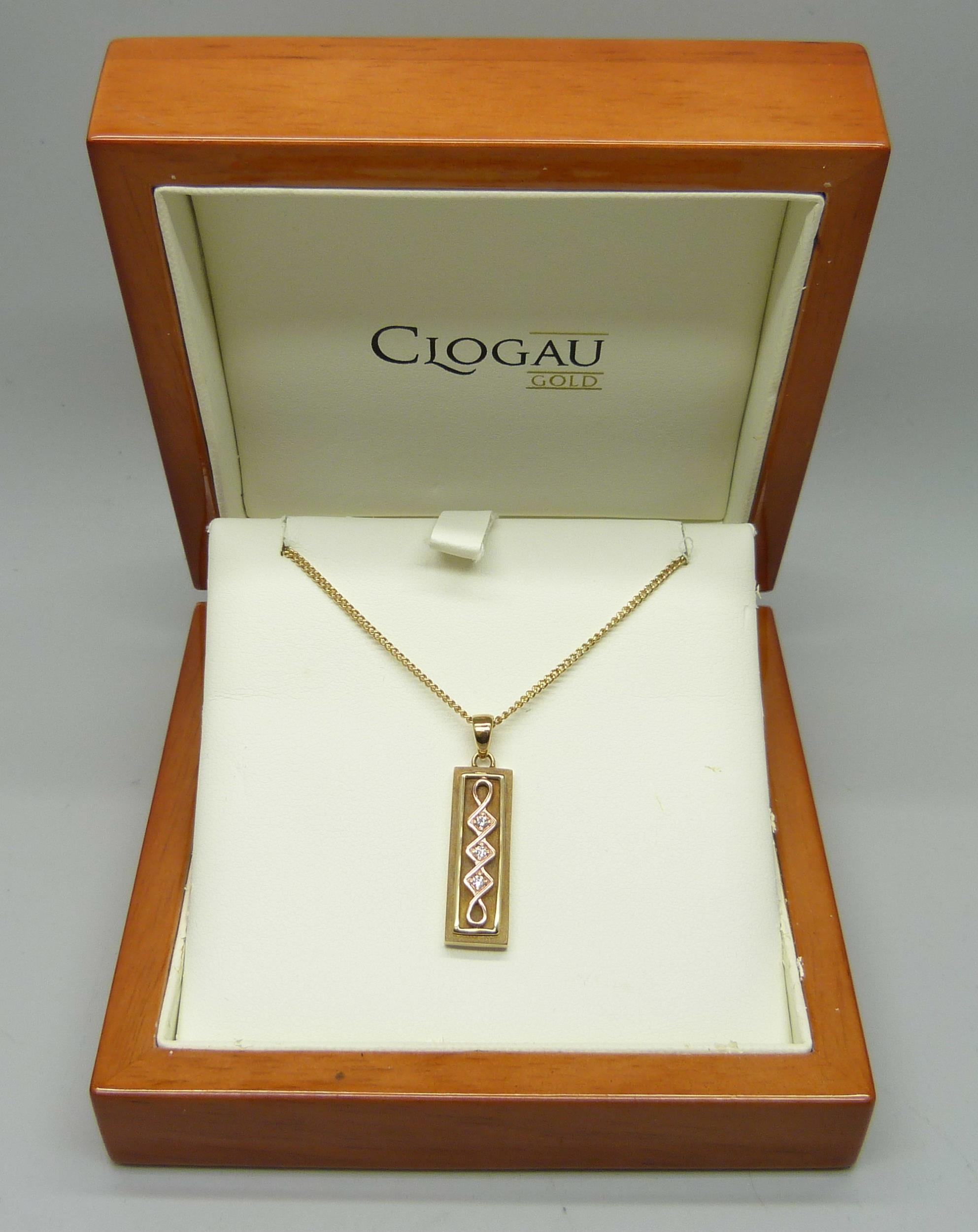 A limited edition Clogau Welsh 9ct gold ingot style pendant of Celtic ...
