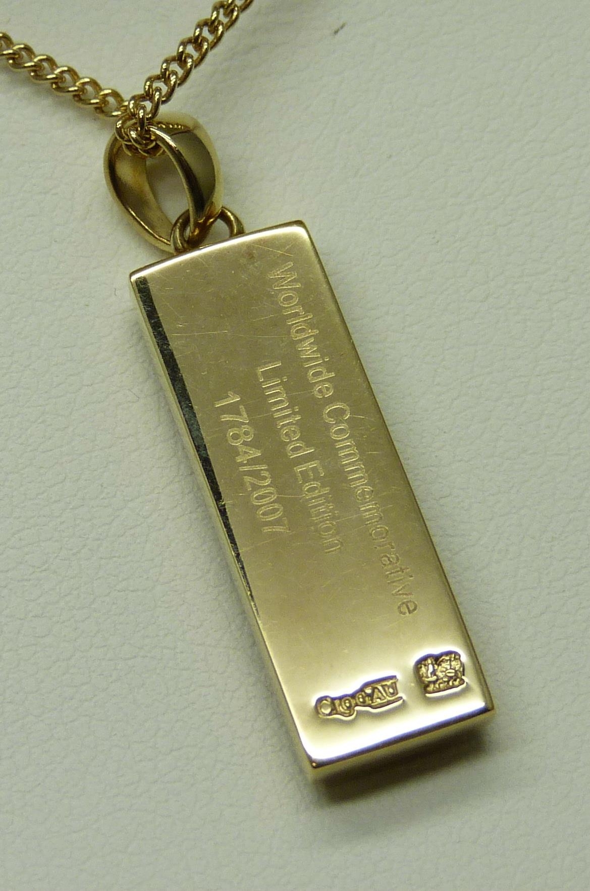 A limited edition Clogau Welsh 9ct gold ingot style pendant of Celtic ...