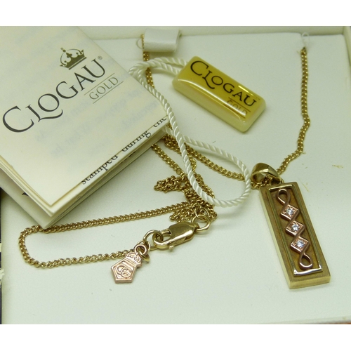 A limited edition Clogau Welsh 9ct gold ingot style pendant of Celtic ...