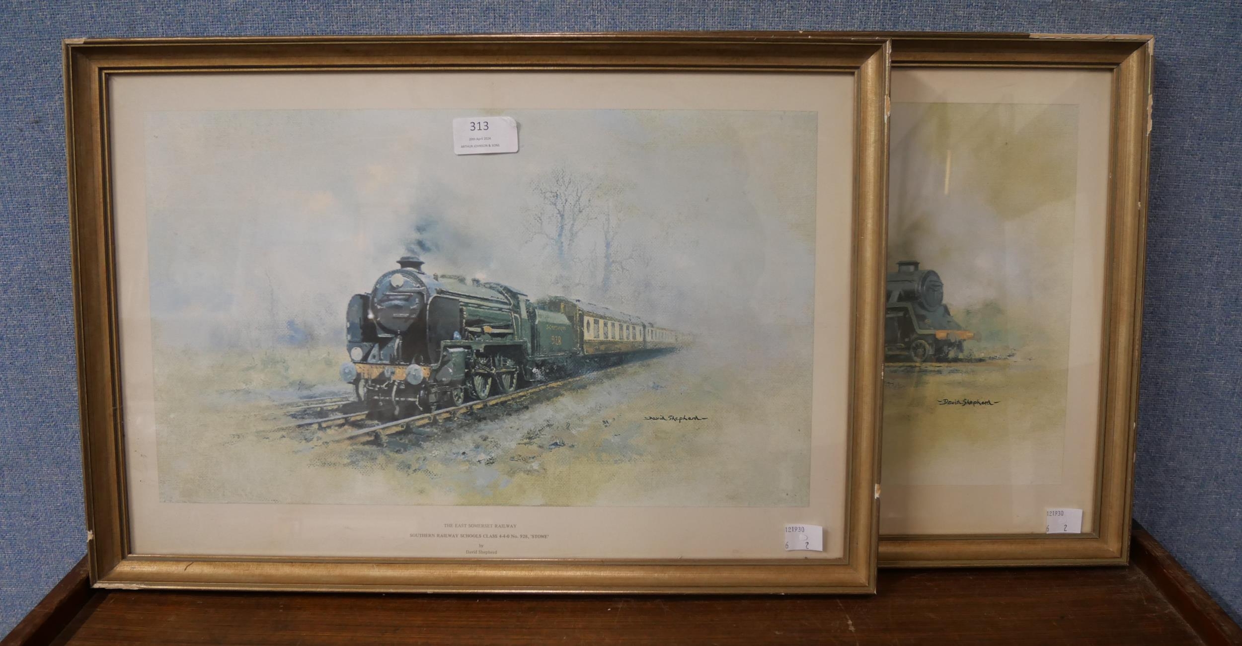 Two David Shepherd railway prints, framed