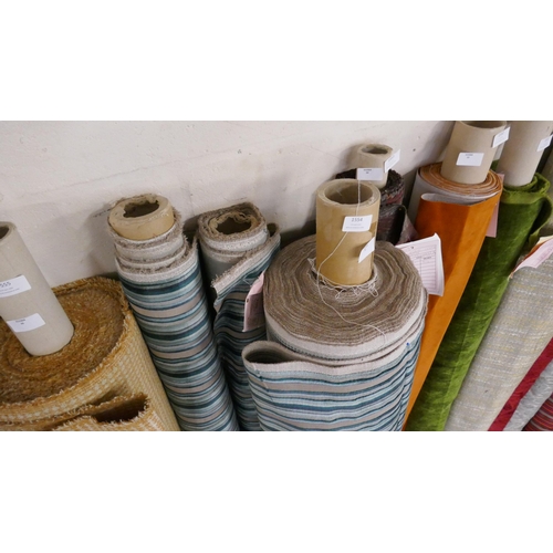 Three rolls of teal stripe upholstery fabric part roll, largest ...