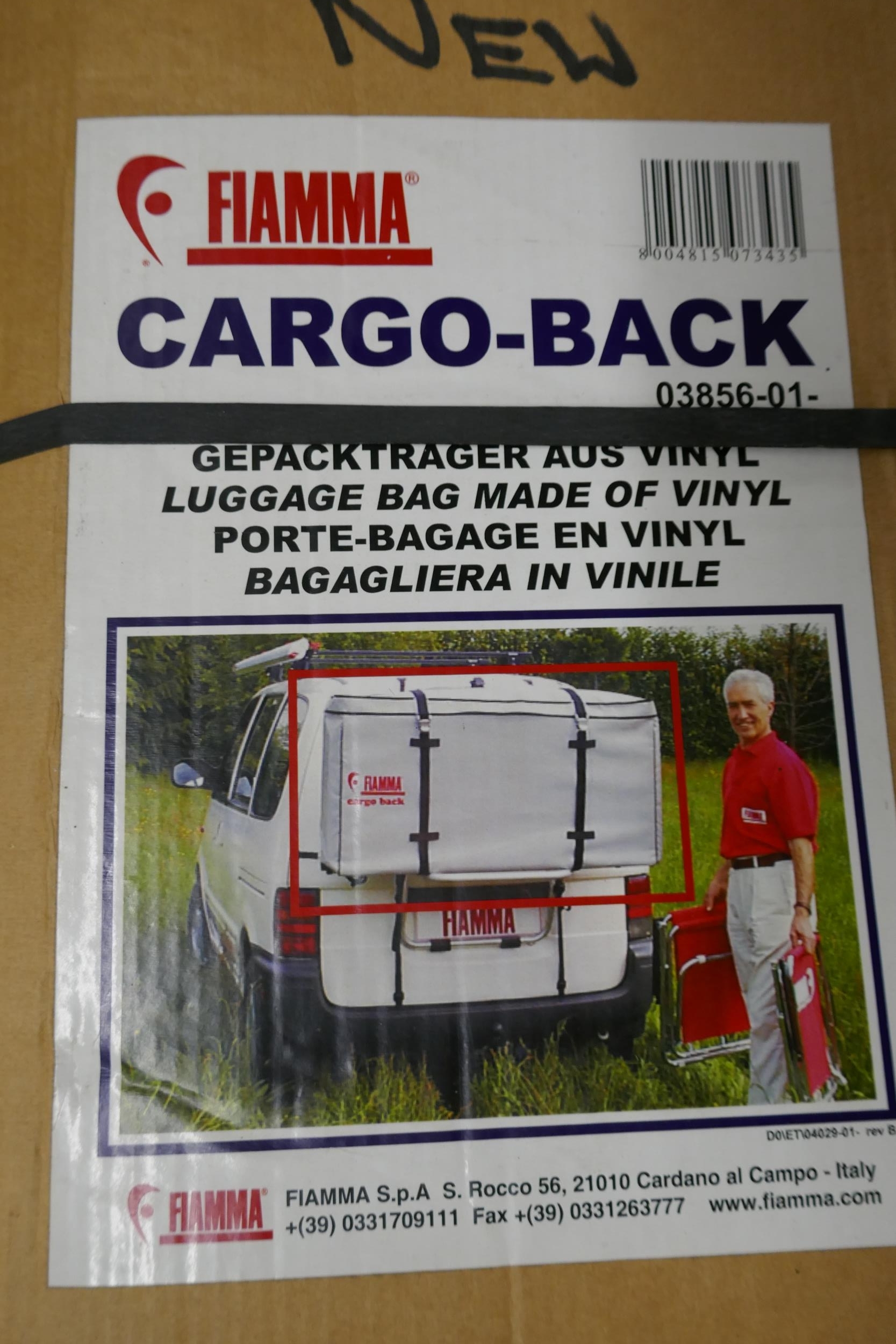 An unused Fiamma Cargo-Back vinyl luggage bag