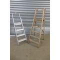 Two stepladders; a set of Abru 4-rung steps with hand rail and a 5-rung ...