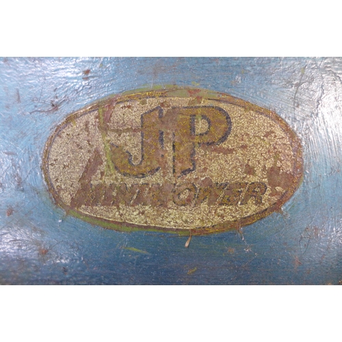 A vintage JP Lawn Mowers push cylinder mower with grass box