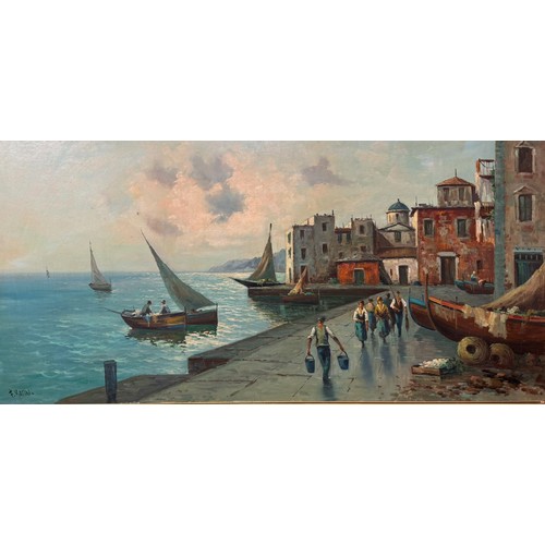 * Manini, Italian harbour scene, oil on canvas, framed