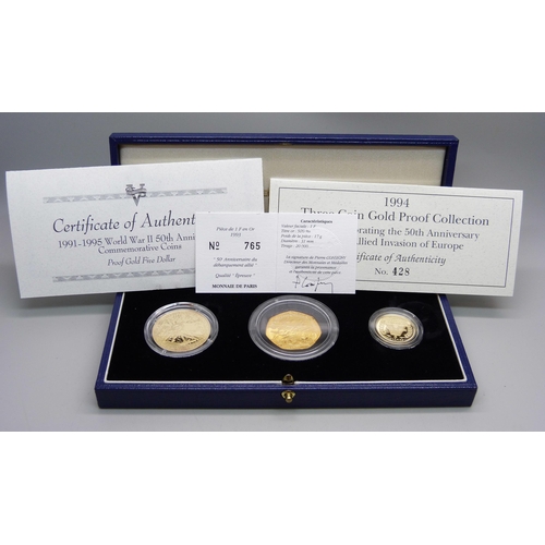 The Royal Mint, 1994 Three-coin Gold Proof Collection 50th Anniversary ...