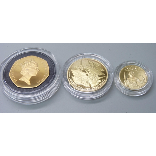 The Royal Mint, 1994 Three-coin Gold Proof Collection 50th Anniversary ...