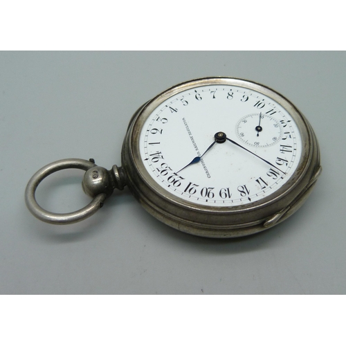 A silver cased Chronometer Railway Regulator pocket watch with 24 hour ...