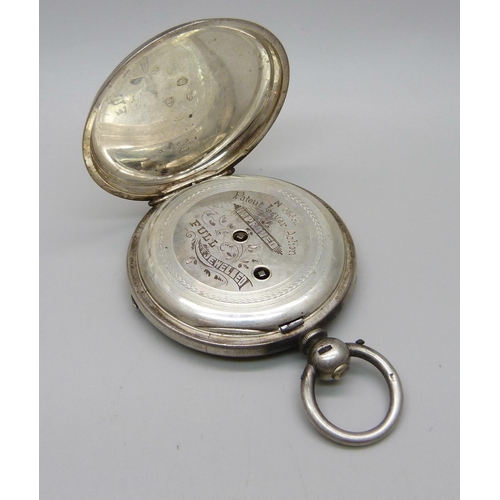 A silver cased Chronometer Railway Regulator pocket watch with 24 hour ...