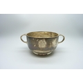 A silver two handled bowl with monogram, Chester 1919, 269g, diameter 11cm