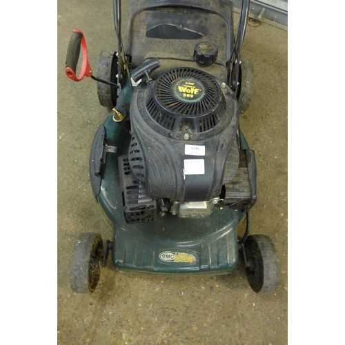 A BMC Lawn Racer 20 petrol driven lawn mower with a Wolf 5.5HP OHV engine and collection box