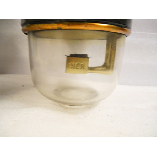 A North Eastern Railway Carriage Pot Lamp with NER brass plate ...