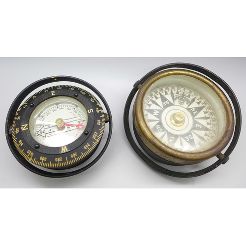 Two compasses, one c1900 dry card and one Silva made in Sweden