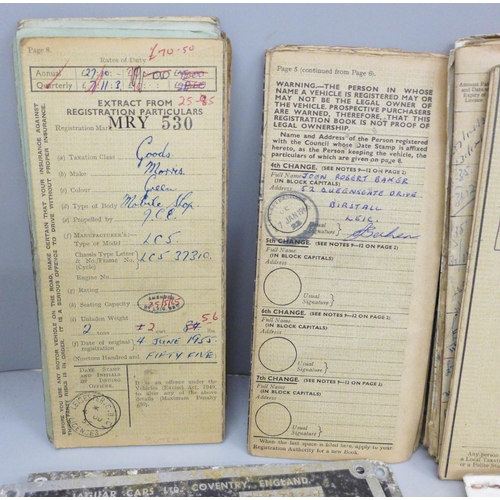 A collection of motor vehicle log books, 1940s to 1960s and Jaguar ...