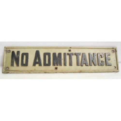 A cast iron signal box door sign NO ADMITTANCE. Measures 14 x 62cn HxW.