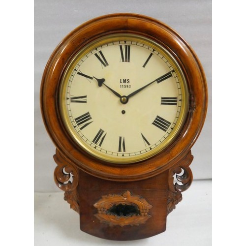 An LMS 12" mahogany cased drop dial trunk railway clock. Fitted with ...