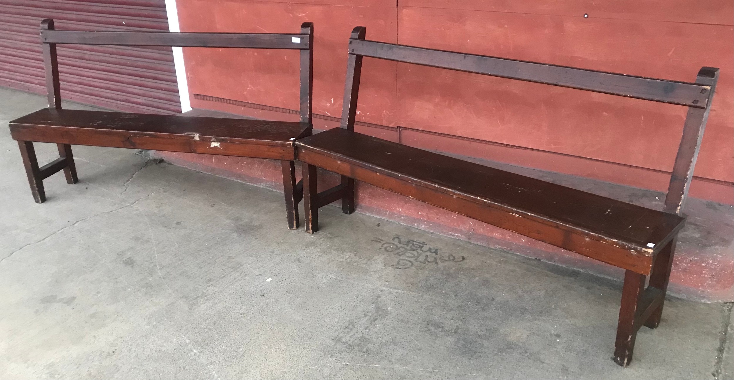 A pair of early 20th Century stained pine benches