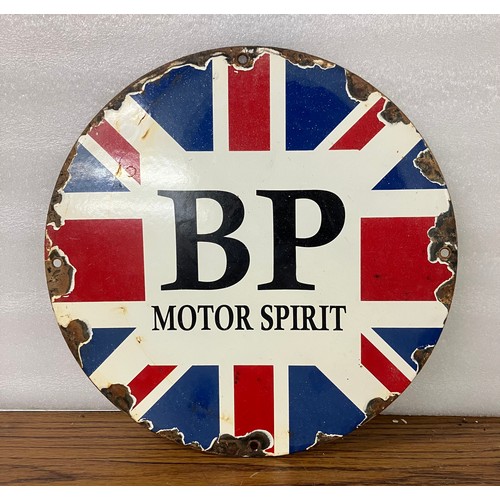 An enamelled metal BP Motor Spirit advertising sign