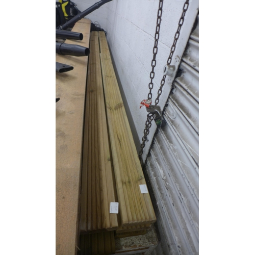 Eight lengths of timber decking in various lengths and profiles