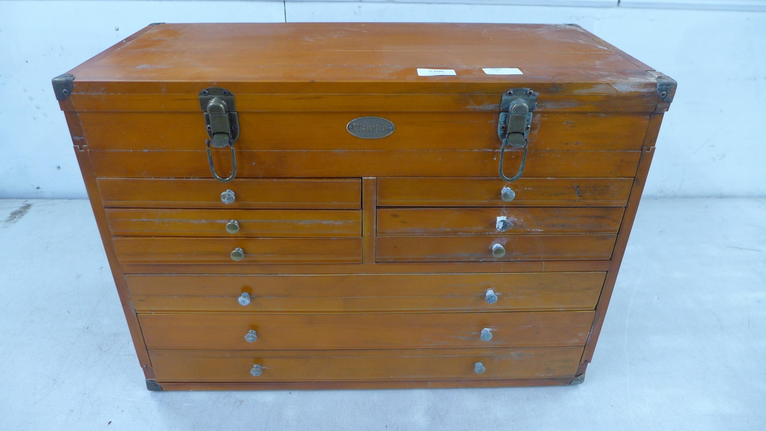 A sample Clarke wooden 9 drawer machinists tool chest * This lot is ...
