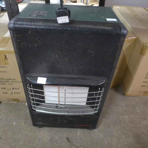 A Helius Superser gas heater with empty gas bottle