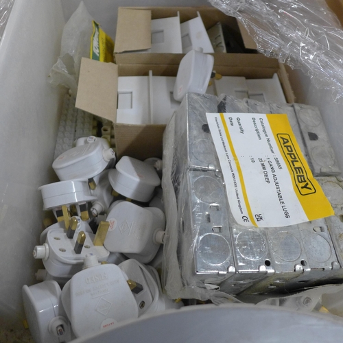 A quantity of sockets, back boxes, connecting strips and unused plugs