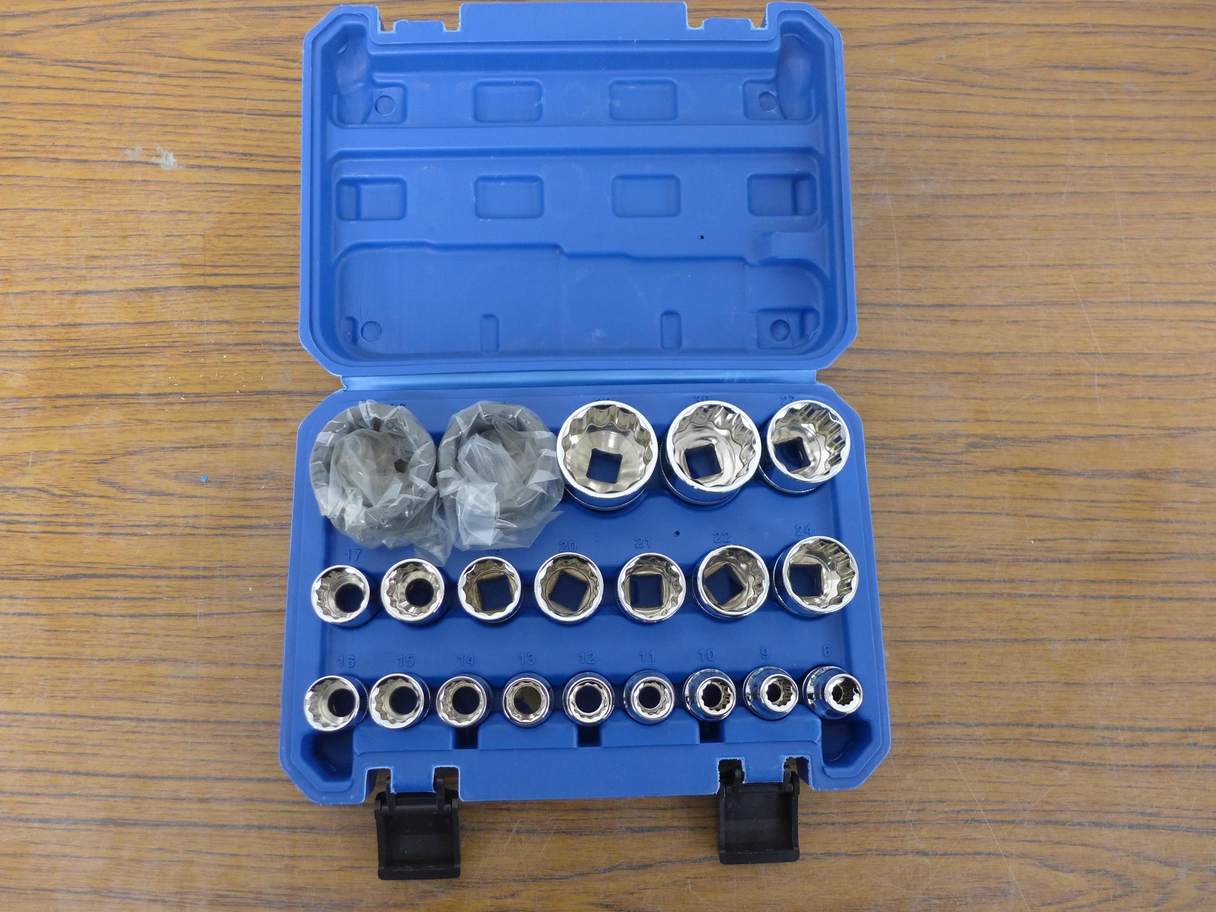 A 21 piece ½" drive socket set, unused