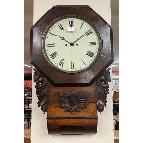 A 19th Century mahogany octagonal drop dial double fusee wall clock