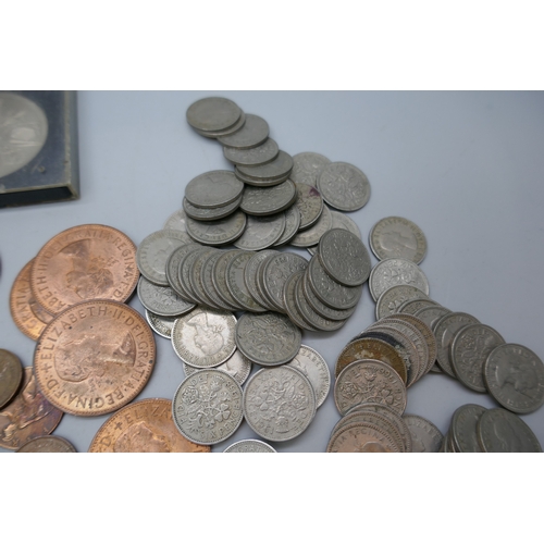 A collection of coins including two Victorian silver coins ...