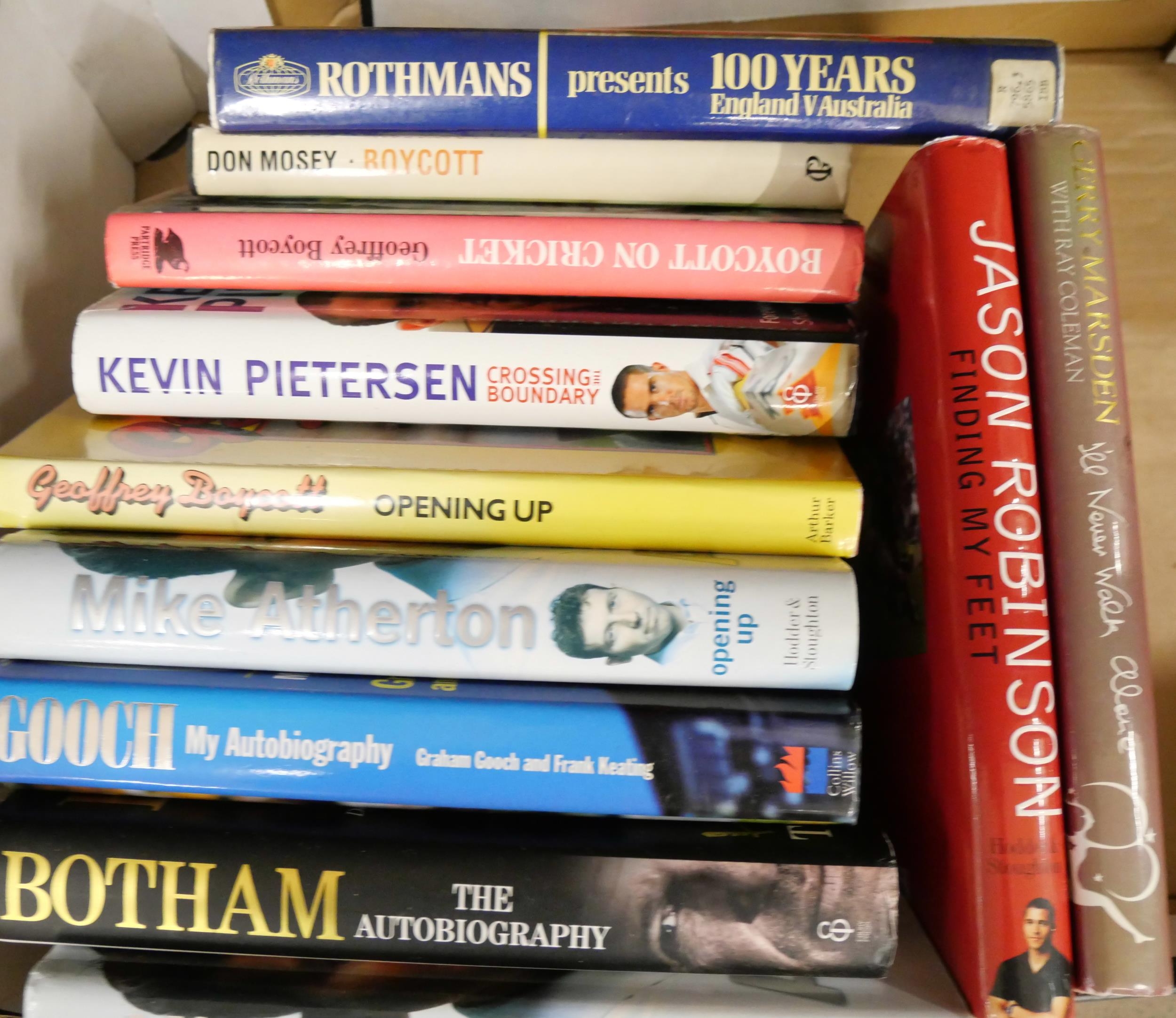 Cricket books signed Mike Atherton, Geoff Boycott, K Pietersen, G Gooch ...