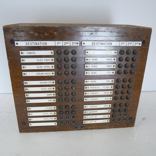 A BR(S) train indicator box with enamel plates and light indicators.
