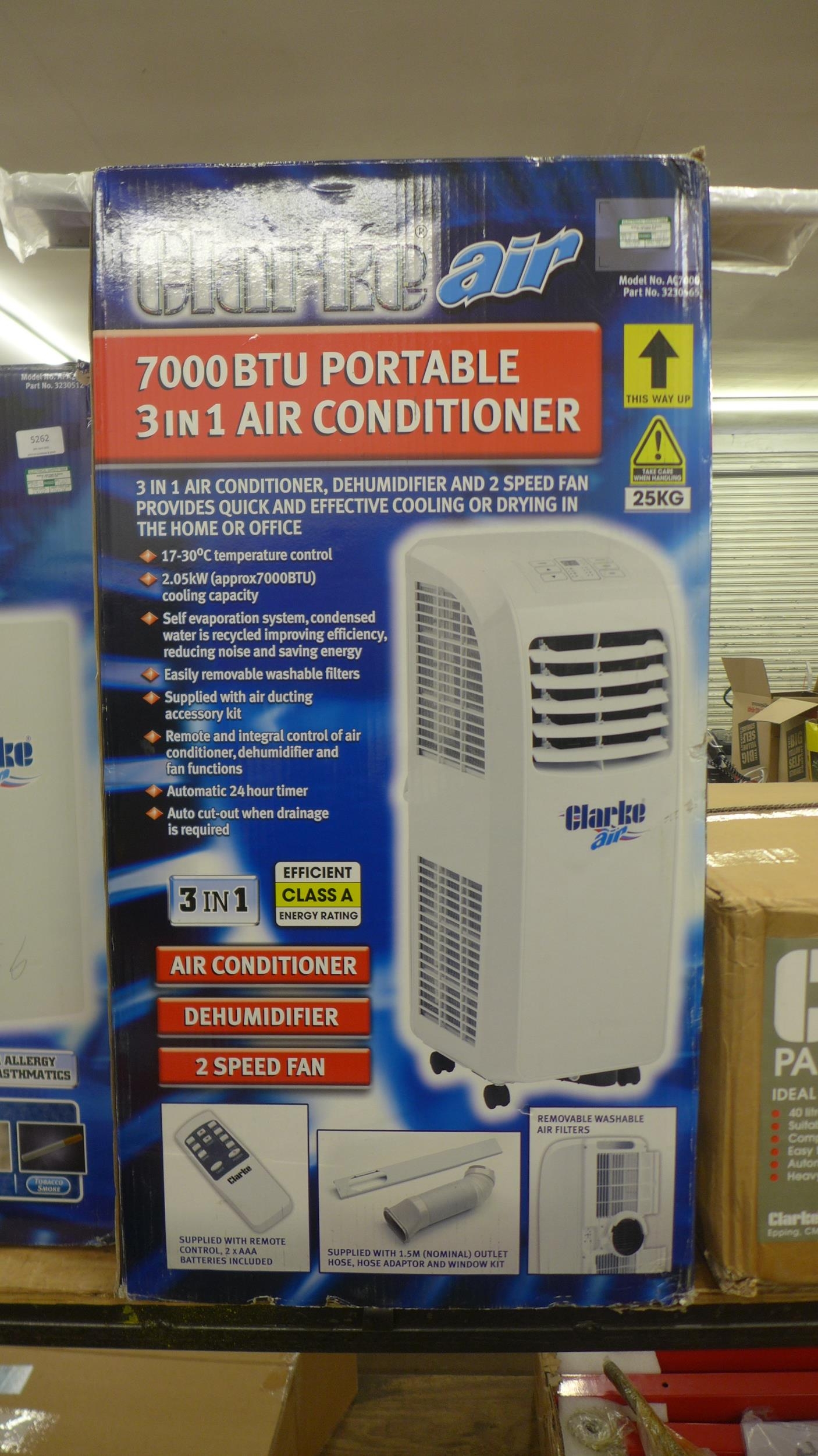 A boxed sample Clarke Air AC7000 7000 BTU portable 3 in 1 air ...