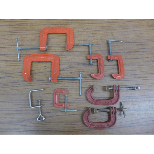 A quantity of assorted clamps including spring clamps, speed clamps, G ...