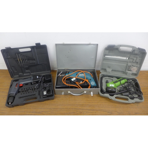 A quantity of assorted power tools including a Black and Decker D240RT ...
