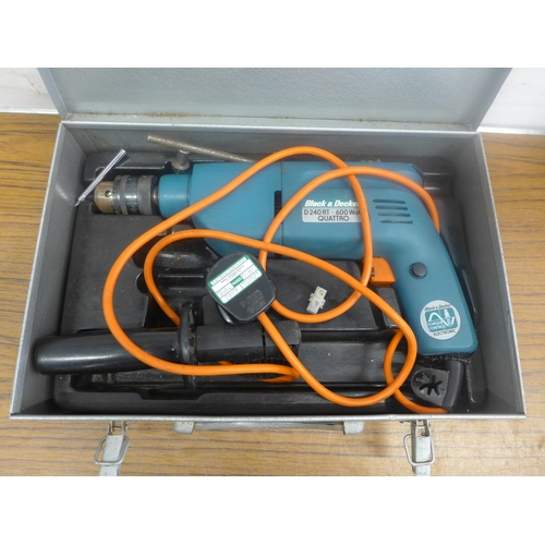A quantity of assorted power tools including a Black and Decker D240RT ...