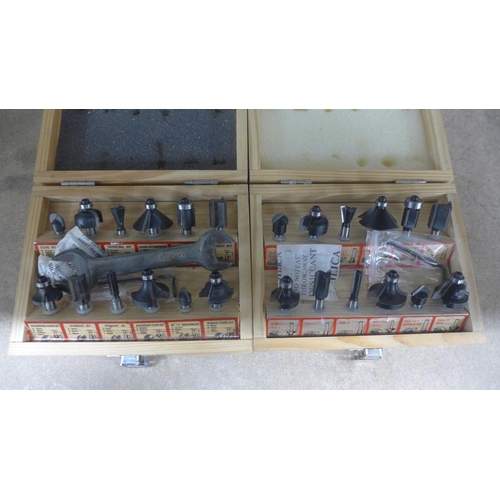 A quantity of tool bit sets in wooden cases, including drill sink set ...