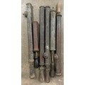 Six vintage copper garden sprayers