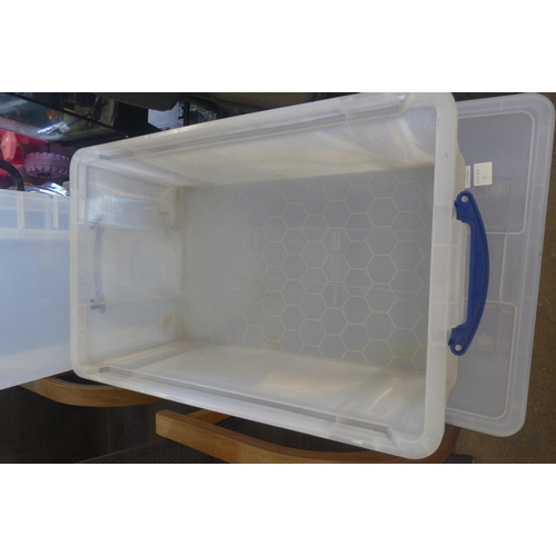 3 assorted plastic storage boxes including a 77L Really Useful box ...