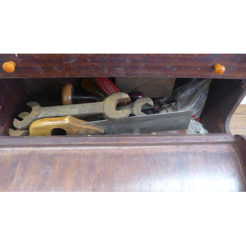 An early 20th Century beech 3 drawer engineers tool chest with assorted ...