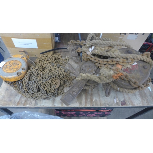 A 2 tonne block and tackle and a half tonne block and tackle