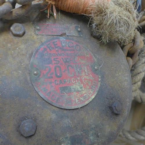 A 2 tonne block and tackle and a half tonne block and tackle