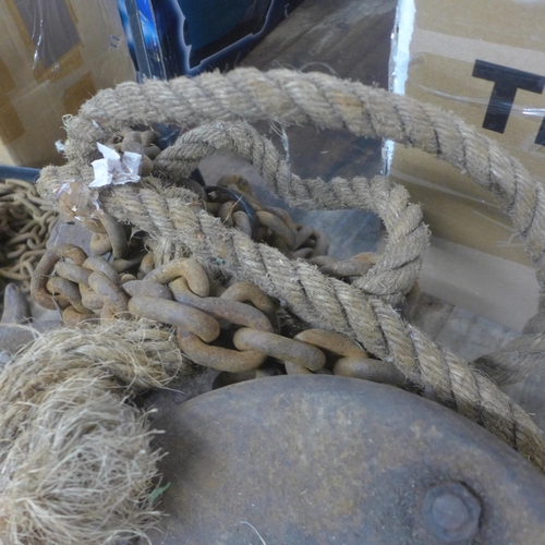 A 2 tonne block and tackle and a half tonne block and tackle