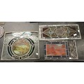 Three assorted leaded stained glass panels, one with a hunting scene to ...
