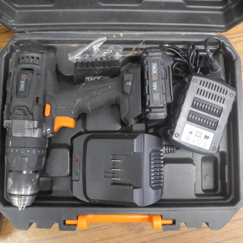 5 cased power tools including a Tacklife 18V drill with 2 batteries and ...